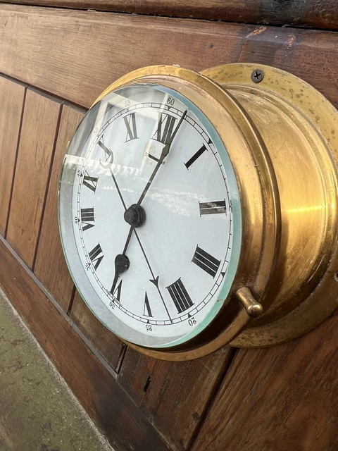 ANTIQUE SHIPS Clock Brass Elliott Bros London 8 Day Bulkhead Chartroom ...