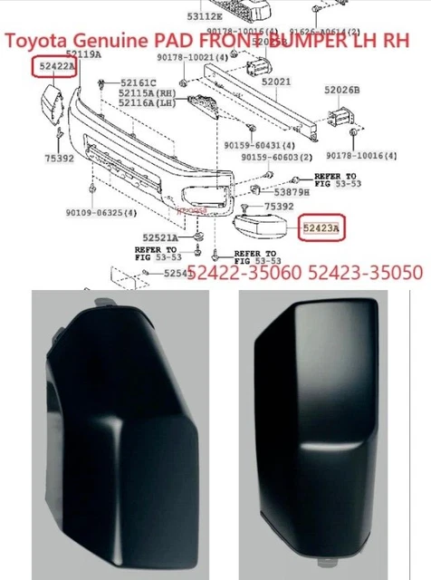 PARE-CHOCS AVANT TOYOTA authentique FJ Cruiser Pad noir LH RH 52422 ...