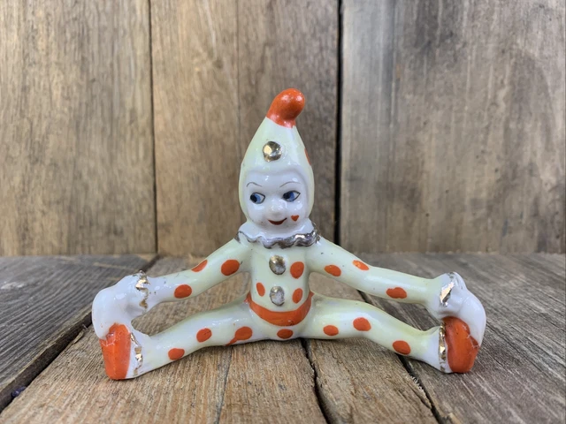 VINTAGE JAPAN PORCELAIN Clown Jester Pixie Elf Sprite Figurine Polka ...
