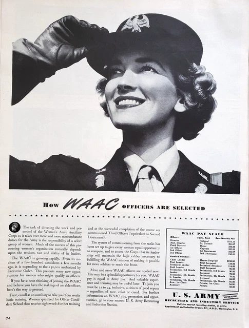 PRINT AD WAAC Officers US Army Recruitment WWII 1943 10.5x13 Womens ...
