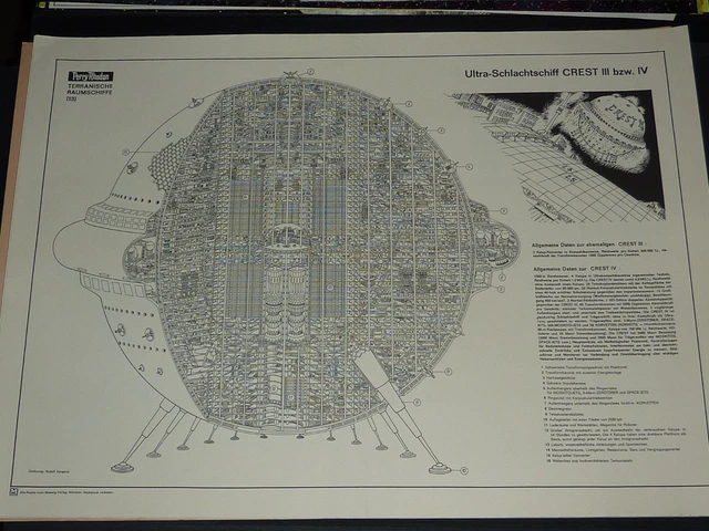 PERRY RHODAN RISSZEICHNUNG Poster Ultra Schlachtschiff Crest III bzw ...