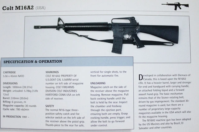 COLT M16A2 M16 Assault Rifle Gun Picture Out of Print Spec Sheet ...