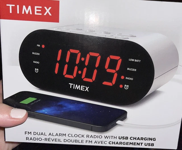 TIMEX FM DUAL Alarm Clock Radion w/USB Charging (Snooze/Timer/Large ...