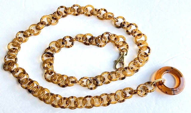 60S/70S/90S STYLE FAUX Tortoise Shell Lucite Mod Chain Hippie Belt Adj ...