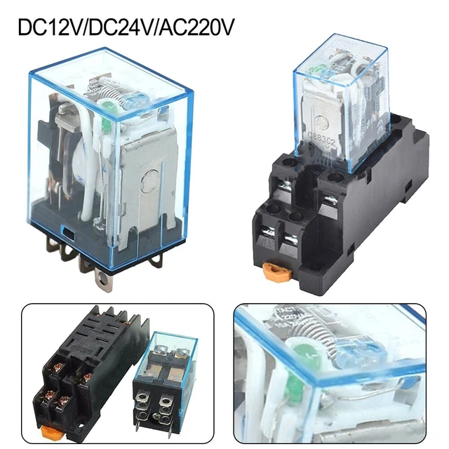 PETIT RELAIS ÉLECTROMAGNÉTIQUE DC12V DC24V AC24V AC110V AC220V avec socle pris EUR 9,59 ...