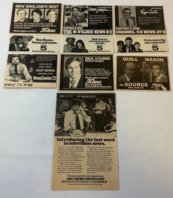 LOT DE DIX 1980s TV News Ads ~ Ted Koppel,Ron Howes ,Larry Rasco ,Rd ...
