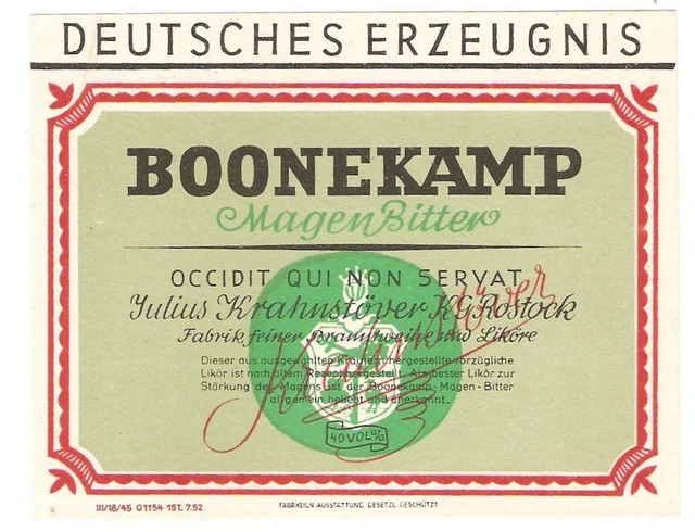 KRAHNSTÖVER KG ROSTOCK Likörfabrik-DDR-Schnaps Likör BOONEKAMP Magen ...
