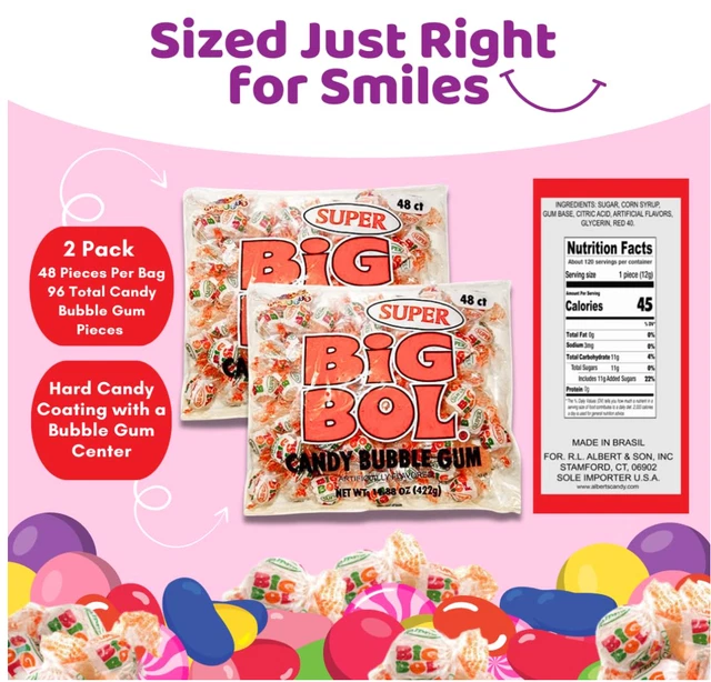 ALBERT'S SUPER SIZE Big Bol Candy Bubble Gum 48 Ct $9.99 - PicClick
