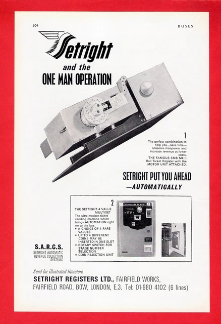 OLD BUS MAGAZINE Advert 1968 - Setright Registers - One Man Operation £ ...