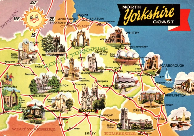 VINTAGE CONTINENTAL SIZE Postcard Animated Pictorial Map North ...