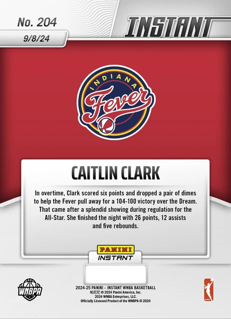 CAITLIN CLARK 2024 Panini Instant Indiana Fever Rookie Card #204 EUR 23 ...