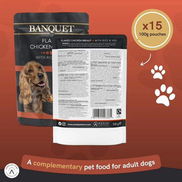 BANQUET - WET Dog Food - Flaked Chicken Breast, Rice, Veg - 100% ...