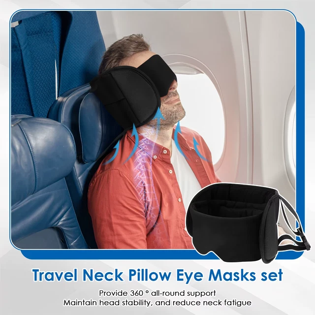 2 IN 1 Travel Pillow Cotton Comfortable Neck Headrest with Eye Mask and ...