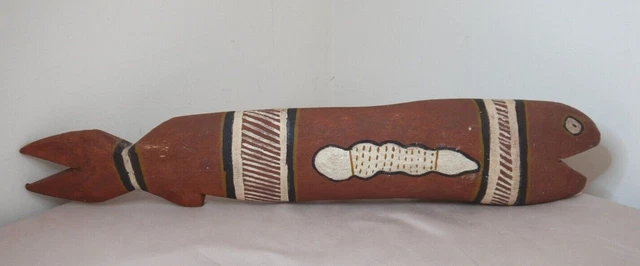 OLD AUSTRALIAN ABORIGINAL PAINTED AND CARVED FISH FIGURE 49cm LONG 497 ...