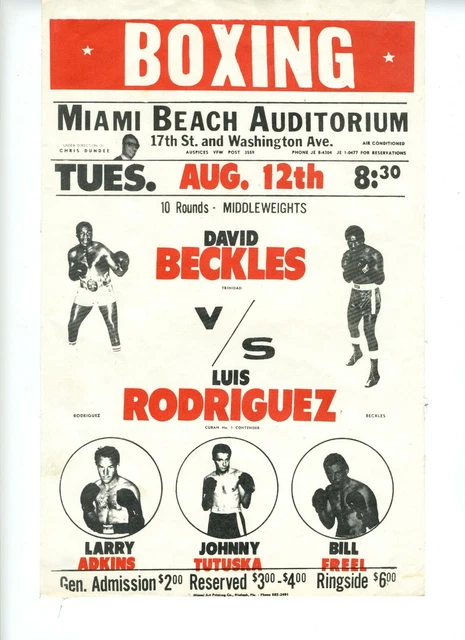 ORIGINAL BOXING HANDBILL Poster Miami 1969 - Luis Rodriguez v David ...