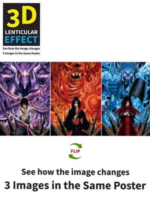 ITACHI/SASUKE/MADARA-NARUTO-3D POSTER 3D Lenticular Flip Effect,3 ...