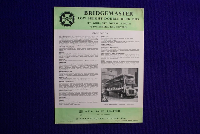 CROSSLEY BRIDGEMASTER DOUBLE Deck Bus Coach Chassis Specification ...