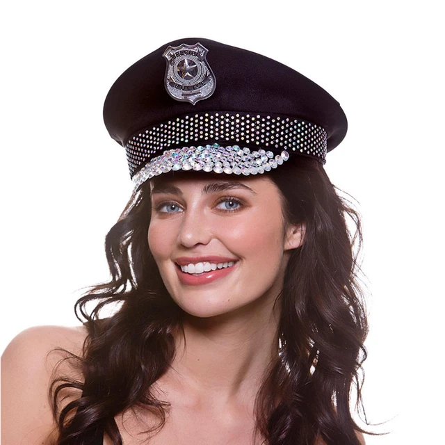 DELUXE DIAMANTE COP Hat Police Officer Cap Hen Stag Night Party Fancy ...
