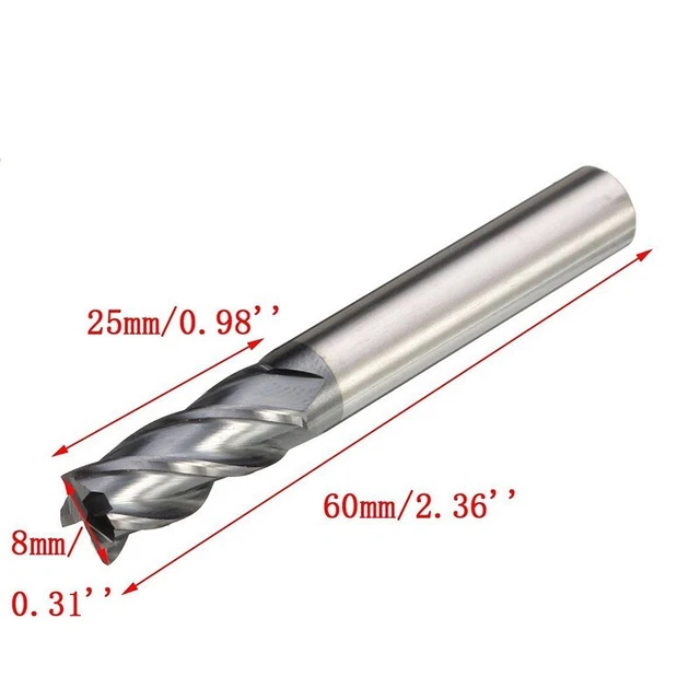 DIY ESSENTIAL 8MM Tungsten Carbide 4 Flute Milling Cutter with 60mm ...