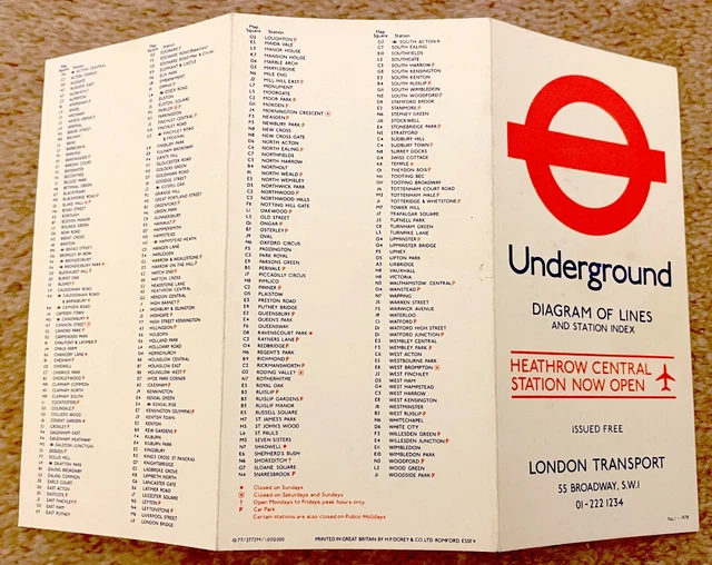 1978 LONDON TRANSPORT Underground Tube Map - Diagram of Lines - VGC ...