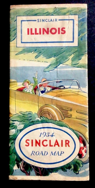 1934 SINCLAIR OIL Road Map Of Illinois $24.99 - PicClick