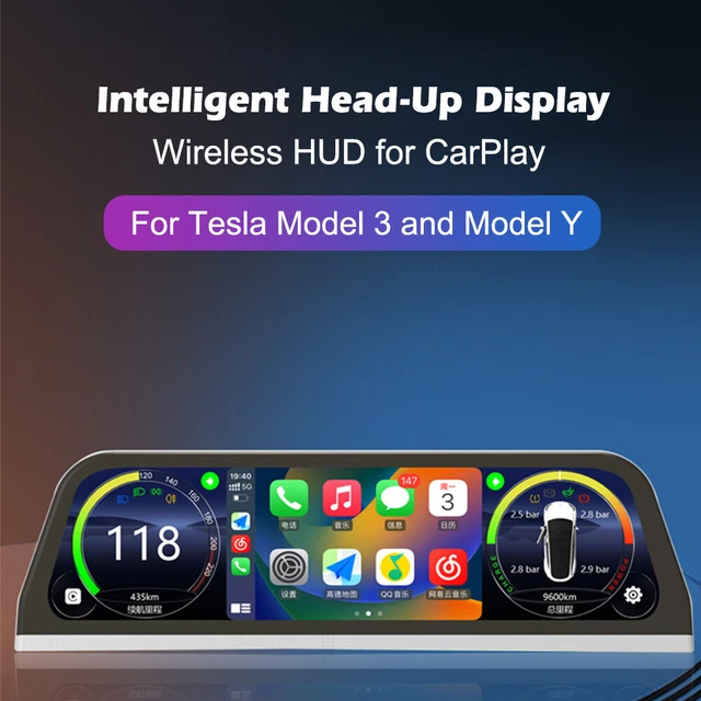 CAR HEAD-UP DISPLAY Touch Screen HUD with Wireless Carplay For Tesla ...