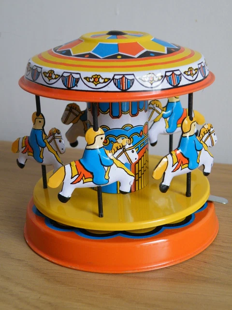 VINTAGE FAIRGROUND CAROUSEL Model, Clockwork Merry Go Round Tin Toy ...