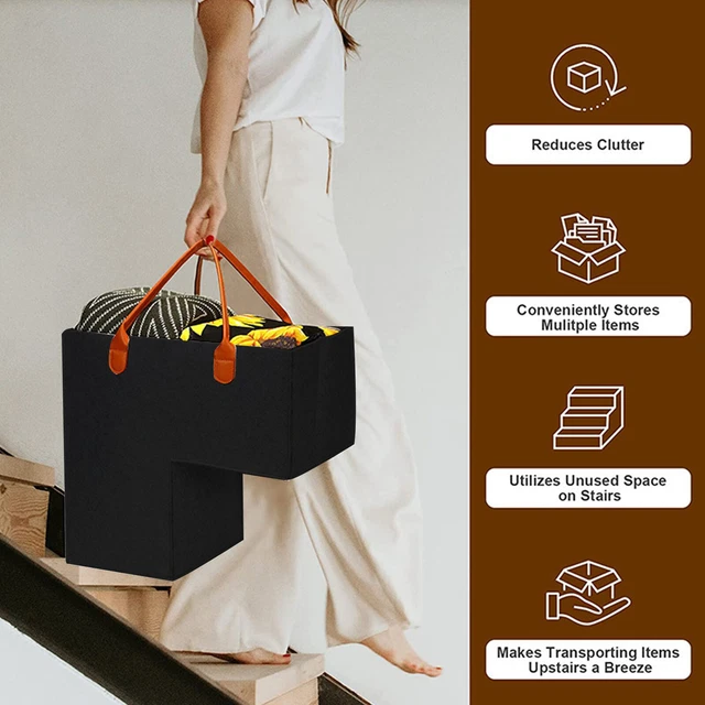 L-SHAPED STAIR LADDER Pouches Washable Ladder Baskets with Leather ...