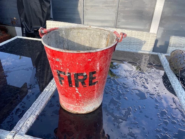VINTAGE FIRE BUCKET Galvanised Metal Red Painted Log Fire Planter Pot £ ...