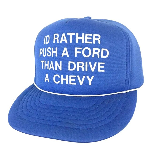 VTG PUSH FORD Than Drive Chevy Hat Logo Foam Snap Back Trucker Baseball ...