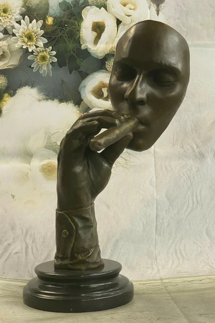 ART DECO SCULPTURE Man Smoking Cigar Creative Face Bronze Statue Signed ...