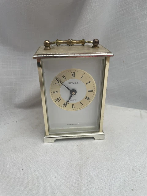 1980 ENGLISH MADE Metamec Quartz Brass Carriage Mantel Clock £3.00 ...