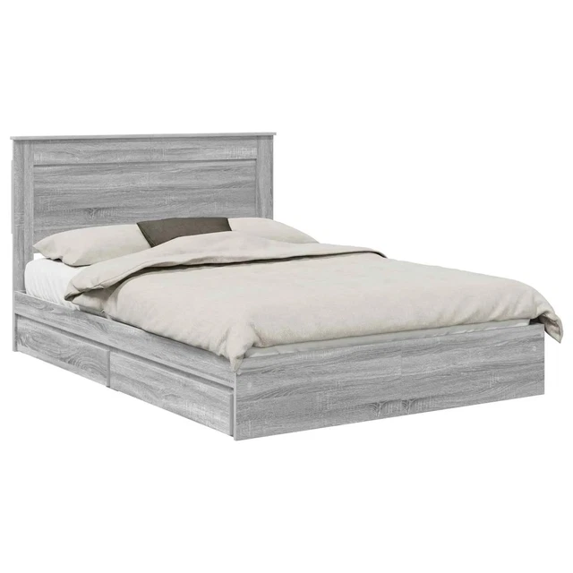 BED FRAME WITH Drawer Grey Sonoma 160 x 200 cm Engineered Wood vidaXL £ ...