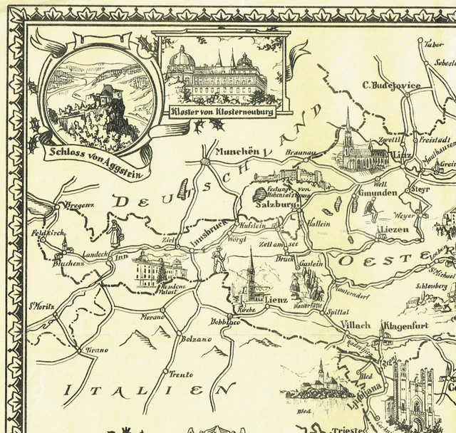 1930 AUSTRIA HUNGARY Uncommon Pictorial map Original - Antique vintage ...