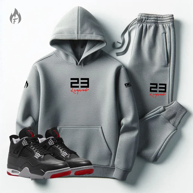 MEN GREY SWEATSUIT Hoodie Joggers Set 23 Legend Tracksuit To Match Jordan 4 Bred 97.99 PicClick