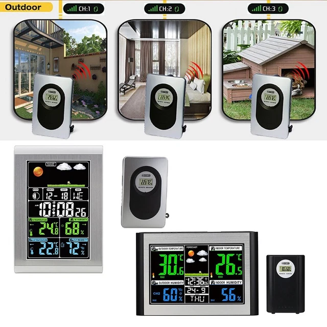 HORLOGE STATION MÉTÉO Sans Fil avec Design et Capteur Extérieur pour Divers U EUR 46,92 ...