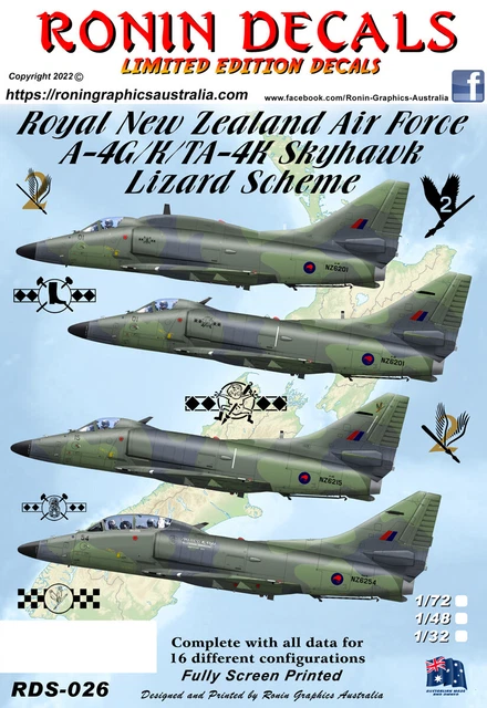 1/48 RONIN DECALS RNZAF Lizard Sch A-4K/TA-4K Skyhawk Decals and PM For ...