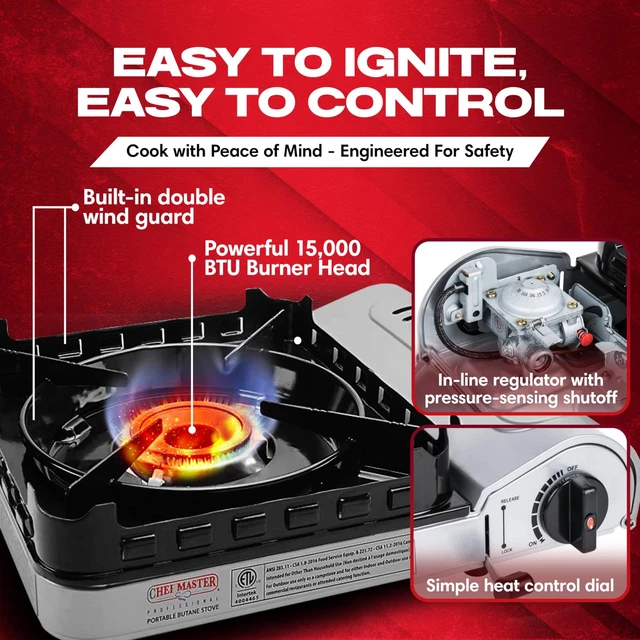 CHEF MASTER 15K Btu Portable Butane Camp Stove With Piezo Ignition ...