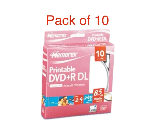 10 X MEMOREX Printable DVD+R DL 2.4x DVD Dual Double Layer 8.5GB 240 ...
