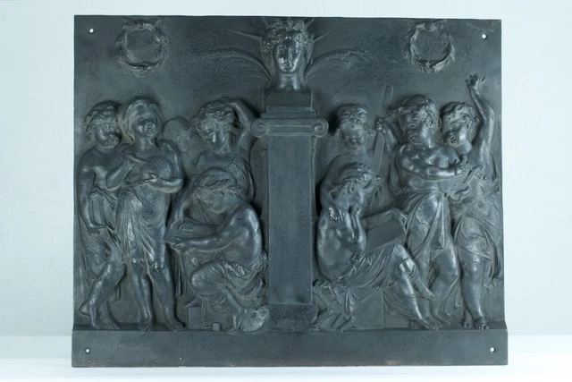GRAND BAS RELIEF Fonte Carrier-Belleuse Allégorie des Arts putti ...