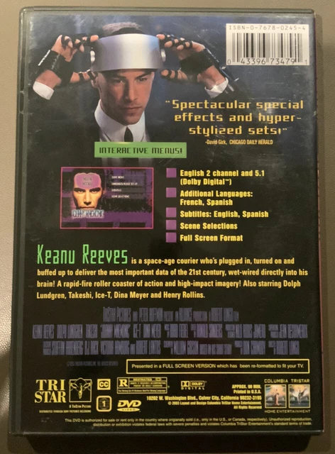 JOHNNY MNEMONIC (DVD, 1997, TriStar) Keanu Reeves, Ice-T, Dolf Lundgren ...