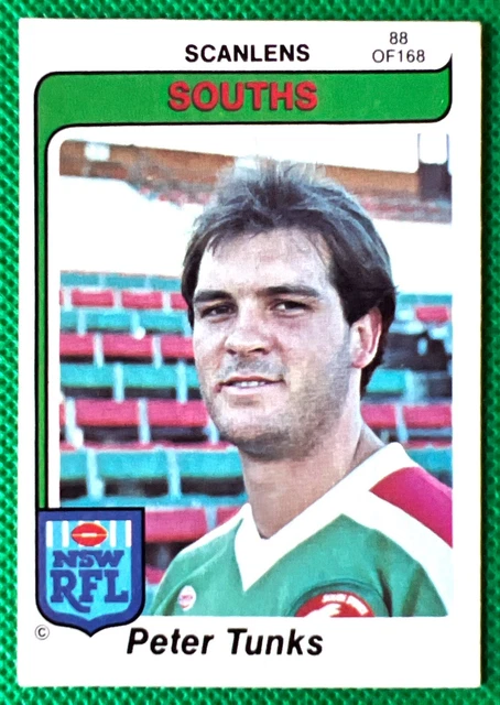 1980 RUGBY LEAGUE Peter Tunks South Sydney Rabbitohs Scanlens Card $10. ...