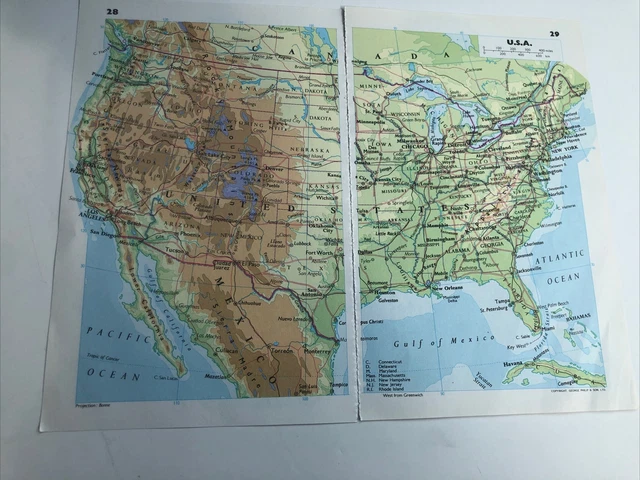 1994: PHYSICAL MAP Of USA, Canada, Mexico & The Caribbean Print #28/29 ...