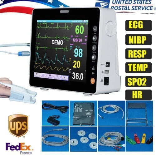 8& MEDICAL PORTABLE Patient Monitor ICU Vital Signs ECG NIBP RESP TEMP ...