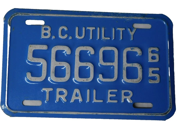 BRITISH COLUMBIA TRAILER Licence Plate 1965 Utility Vintage Canada Sign ...