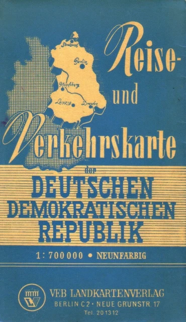 MAP OF GERMAN DEMOCRATIC REPUBLIC 1957 East Germany Mid Century DDR GDR ...