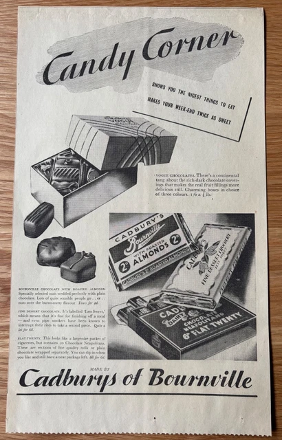 CADBURYS OF BOURNVILLE Candy Corner Advert 1930s VINTAGE AD Vogue Flat ...