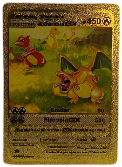 POKEMON CHARMANDER, CHARMELEON & Charizard GX Gold Metal Collectable ...