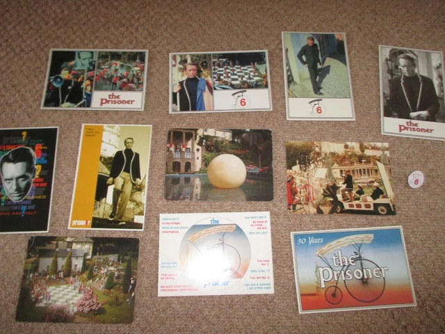 THE PRISONER NUMBER 6 Cult TV Postcards 11 in Total & Pin Badge VGC £7. ...