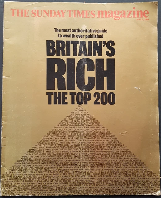 SUNDAY TIMES MAGAZINE Rich List 1989 - The 1st Edition - First Year ...